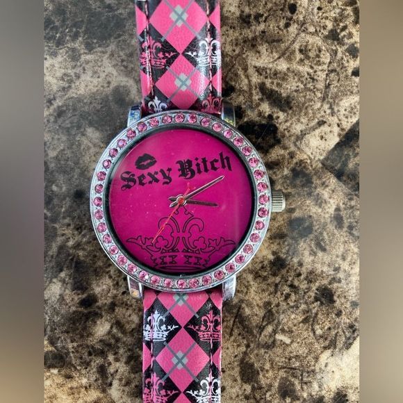 Accessories | Rarey2k Vintage Fleur De Lis Sexy Bitch Watch Pink ...